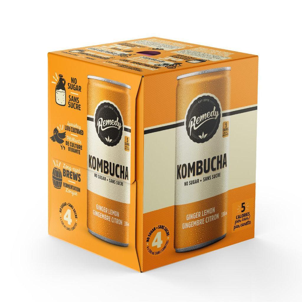 Organic Sugar Free Ginger Lemon Kombucha Case of 4